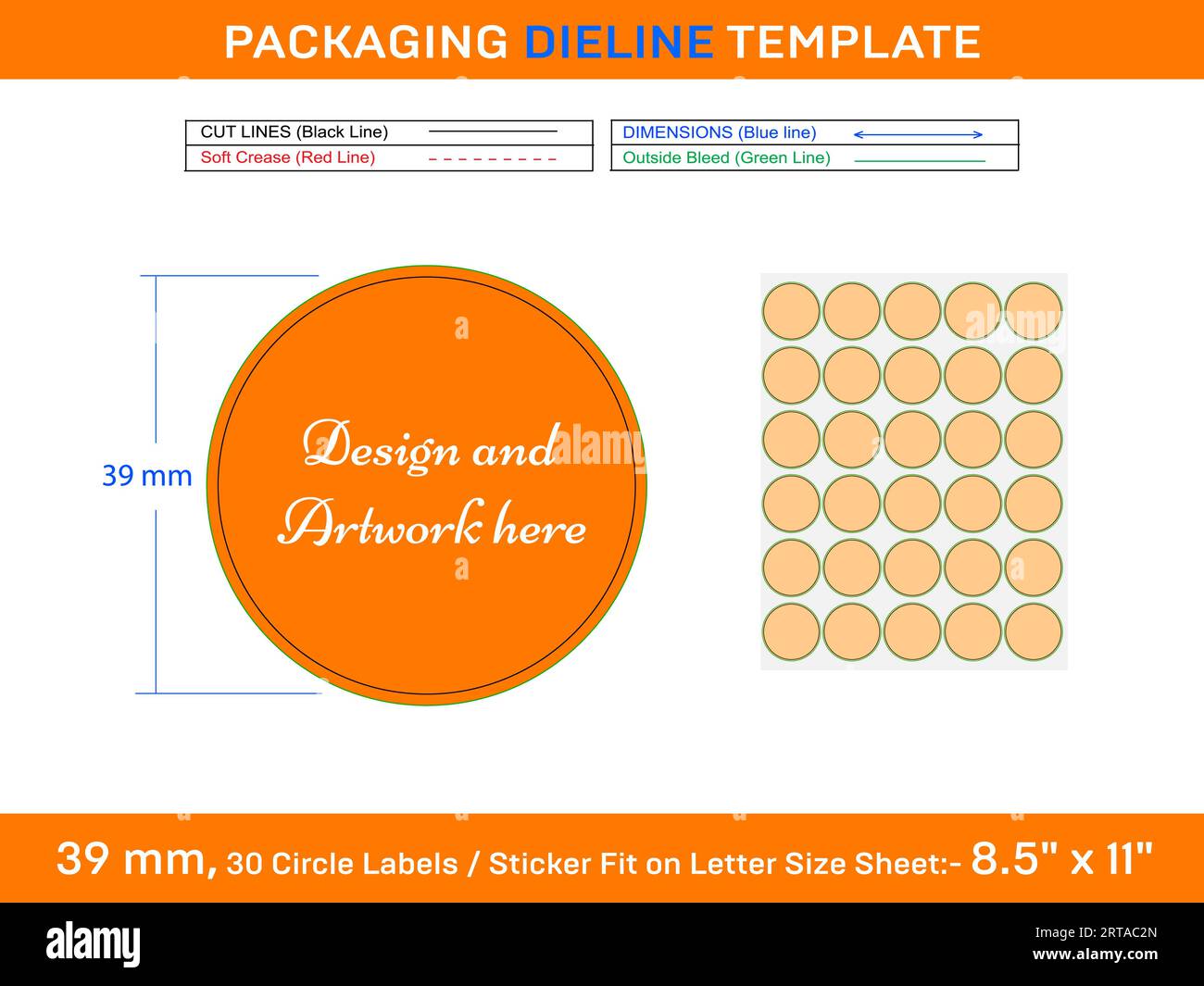 30pcs 39 mm CIRCLE or ROUND label sticker die line template Stock ...