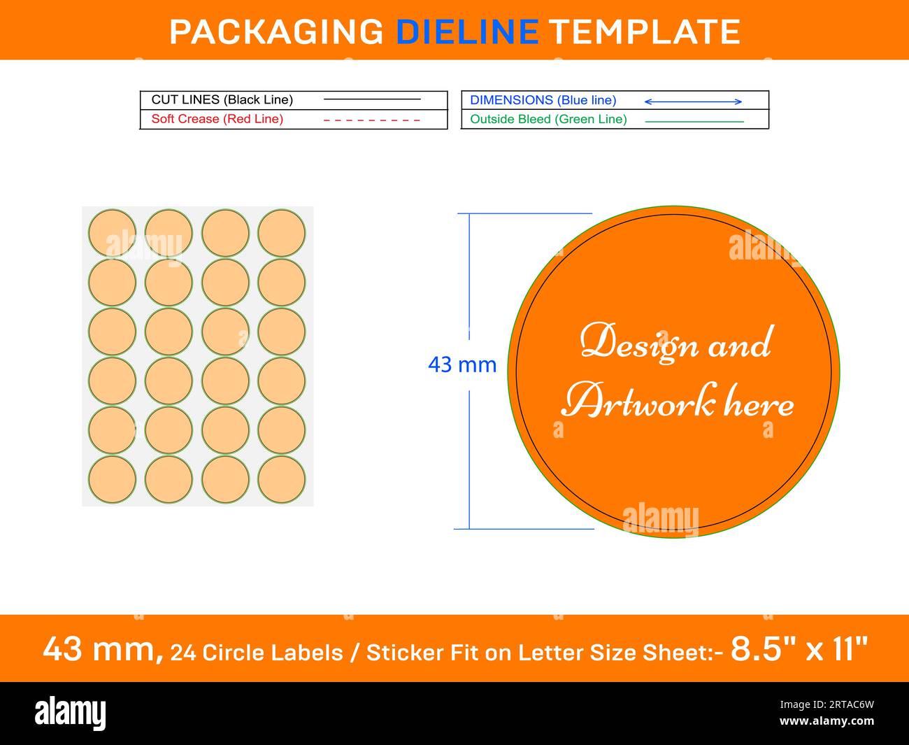 24pcs 43 mm CIRCLE or ROUND label sticker die line template Stock ...