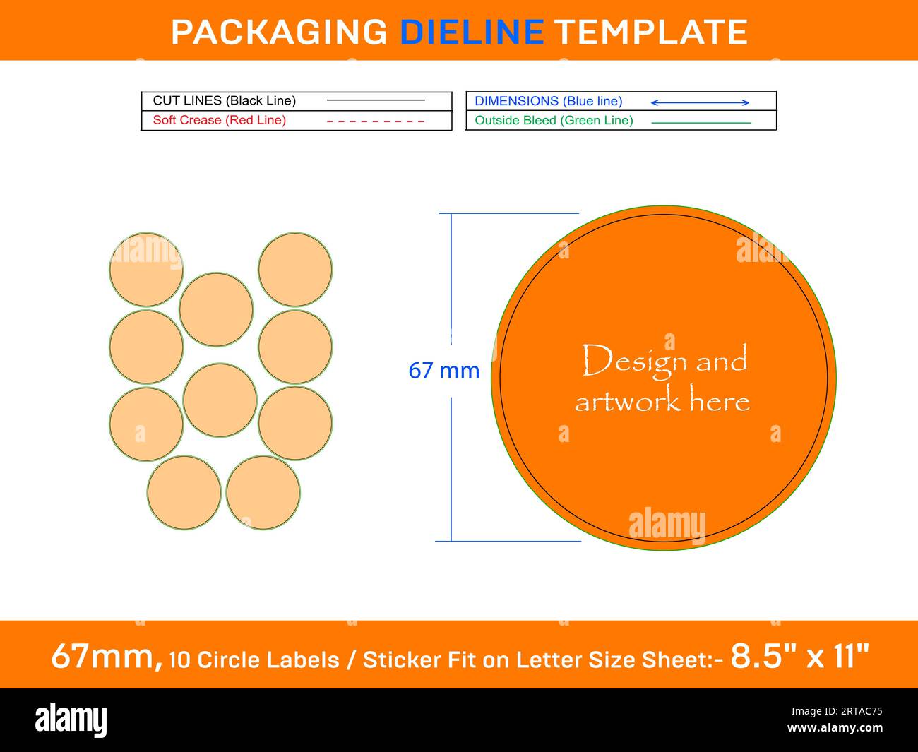 10pcs 67 mm CIRCLE labels sticker die line template Stock Vector Image ...