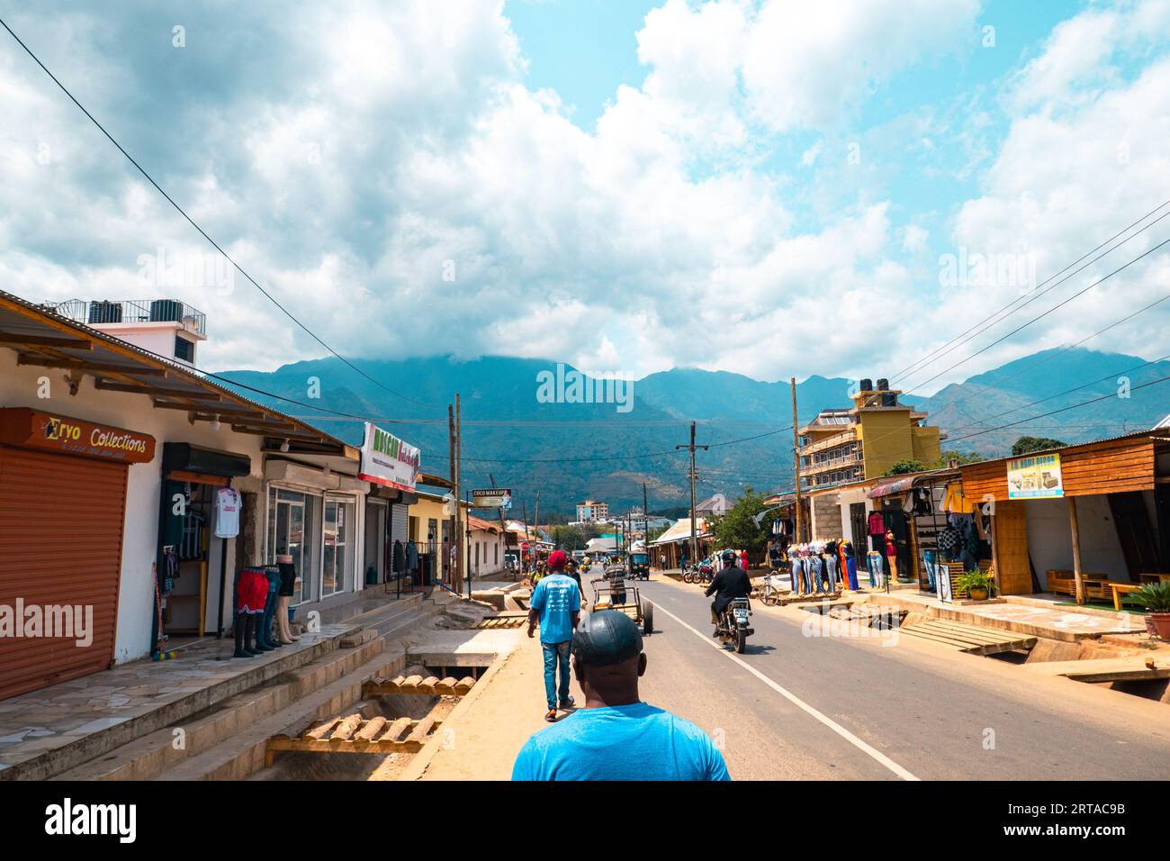 View of a busy street in Morogoro Town with Uluguru Mountains at the ...