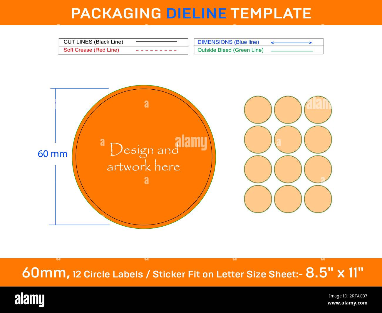12pcs 60 mm CIRCLE labels sticker die line template Stock Vector Image ...