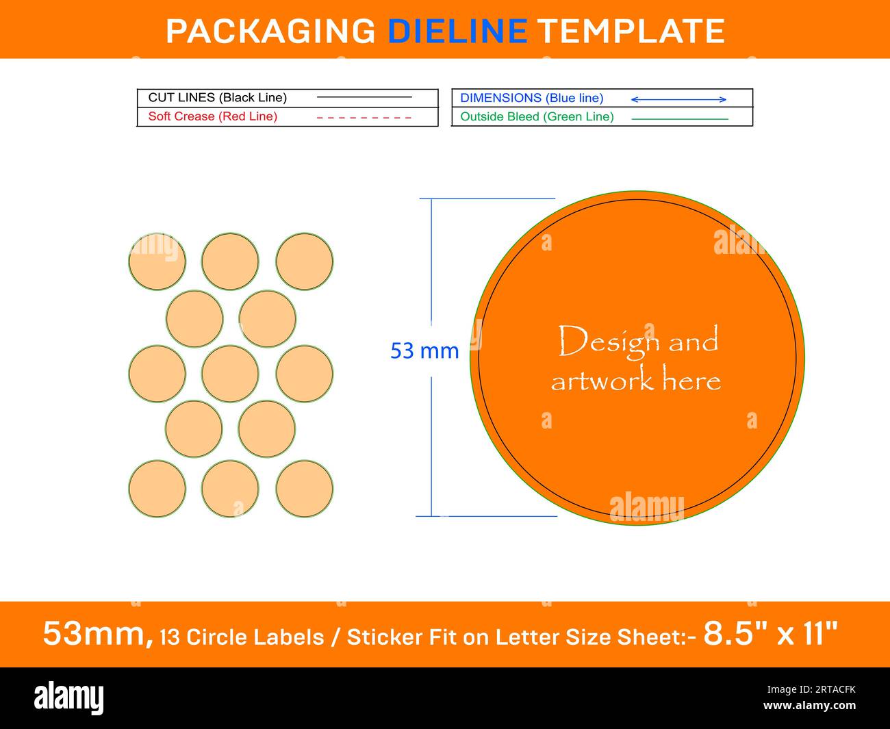 13pcs 53 mm CIRCLE label sticker die line template Stock Vector Image ...