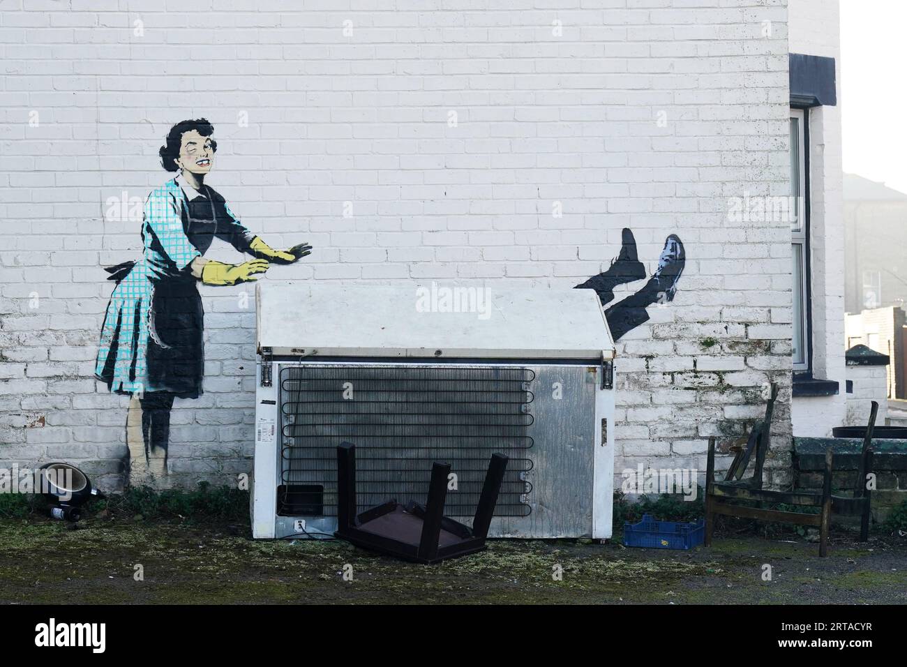 File photo dated 14/2/2023 of the artwork by street artist Banksy ...