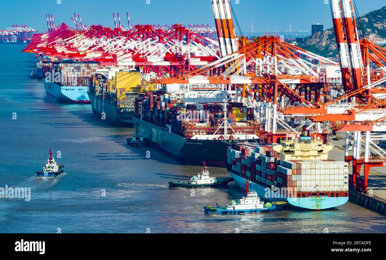 Aerial photo shows a view of the Yangshan Port in Shanghai, China. 9th ...
