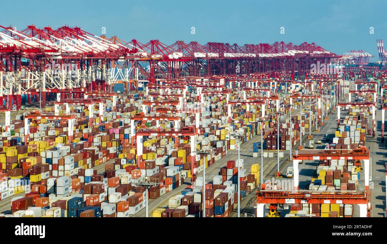 Aerial photo shows a view of the Yangshan Port in Shanghai, China. 9th ...