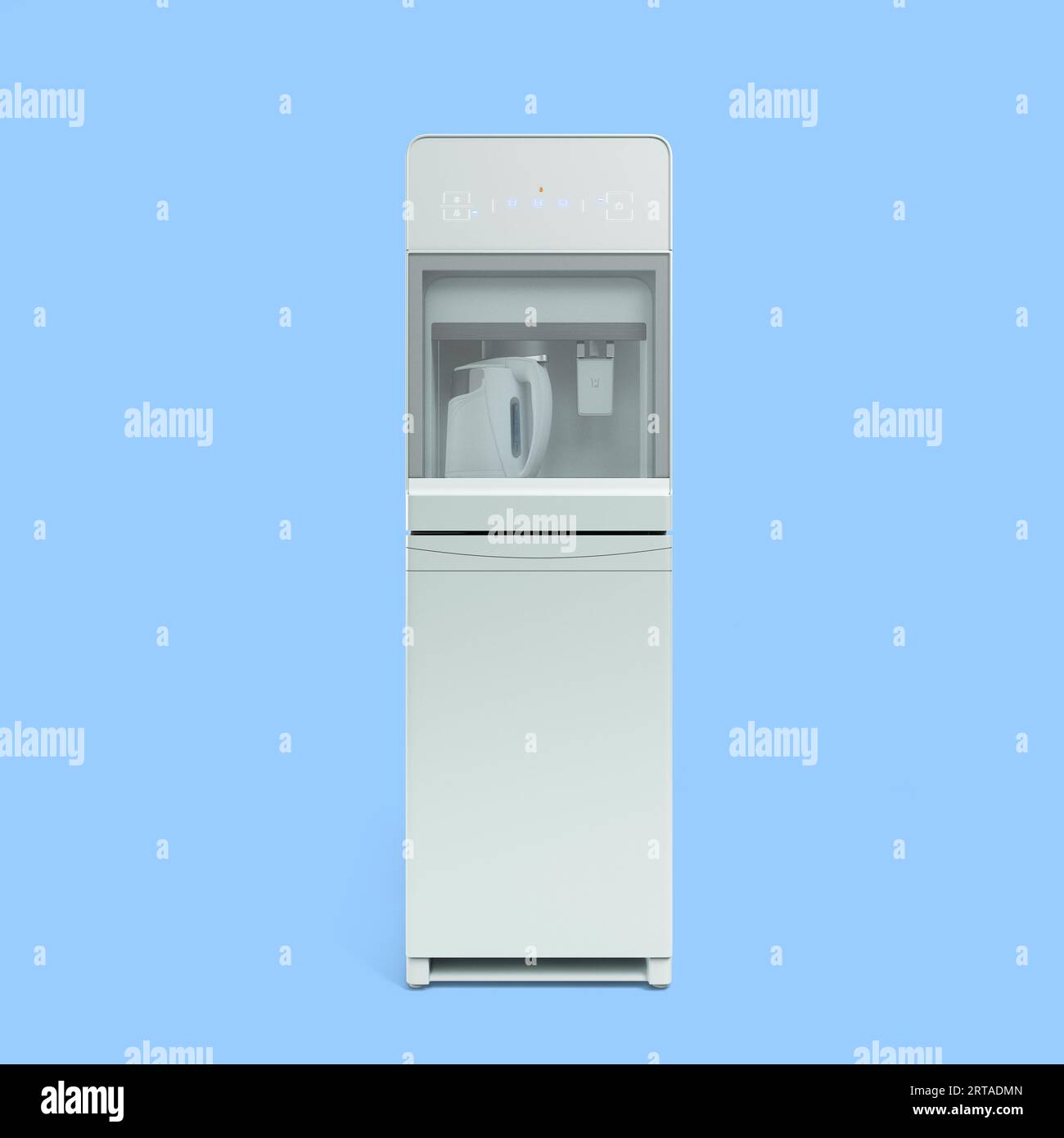 Modrn water cooler machine front view 3d render on blue Stock Photo - Alamy