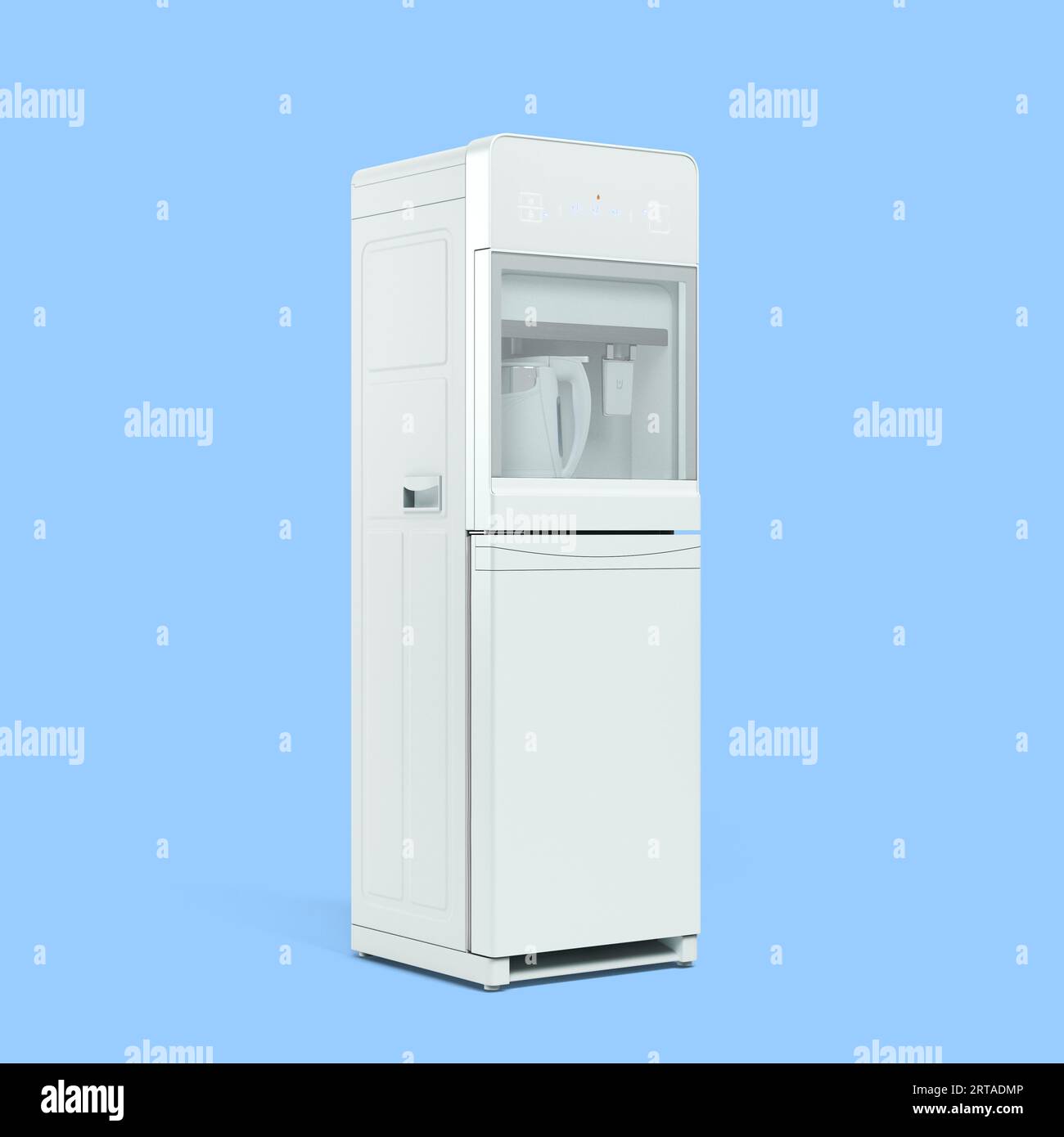 Modrn water cooler machine perspective view 3d render on blue Stock ...