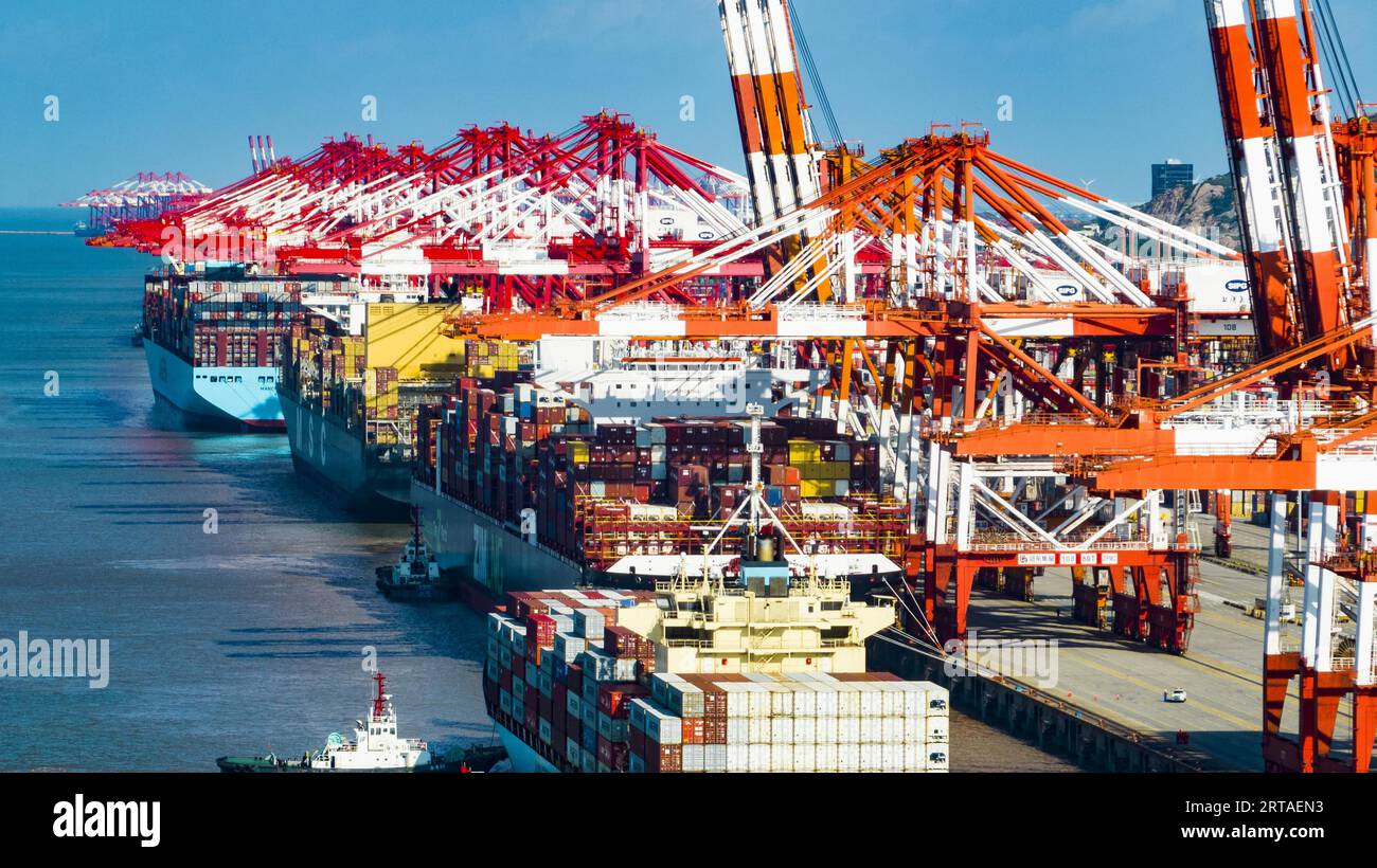 Aerial photo shows a view of the Yangshan Port in Shanghai, China. 9th ...