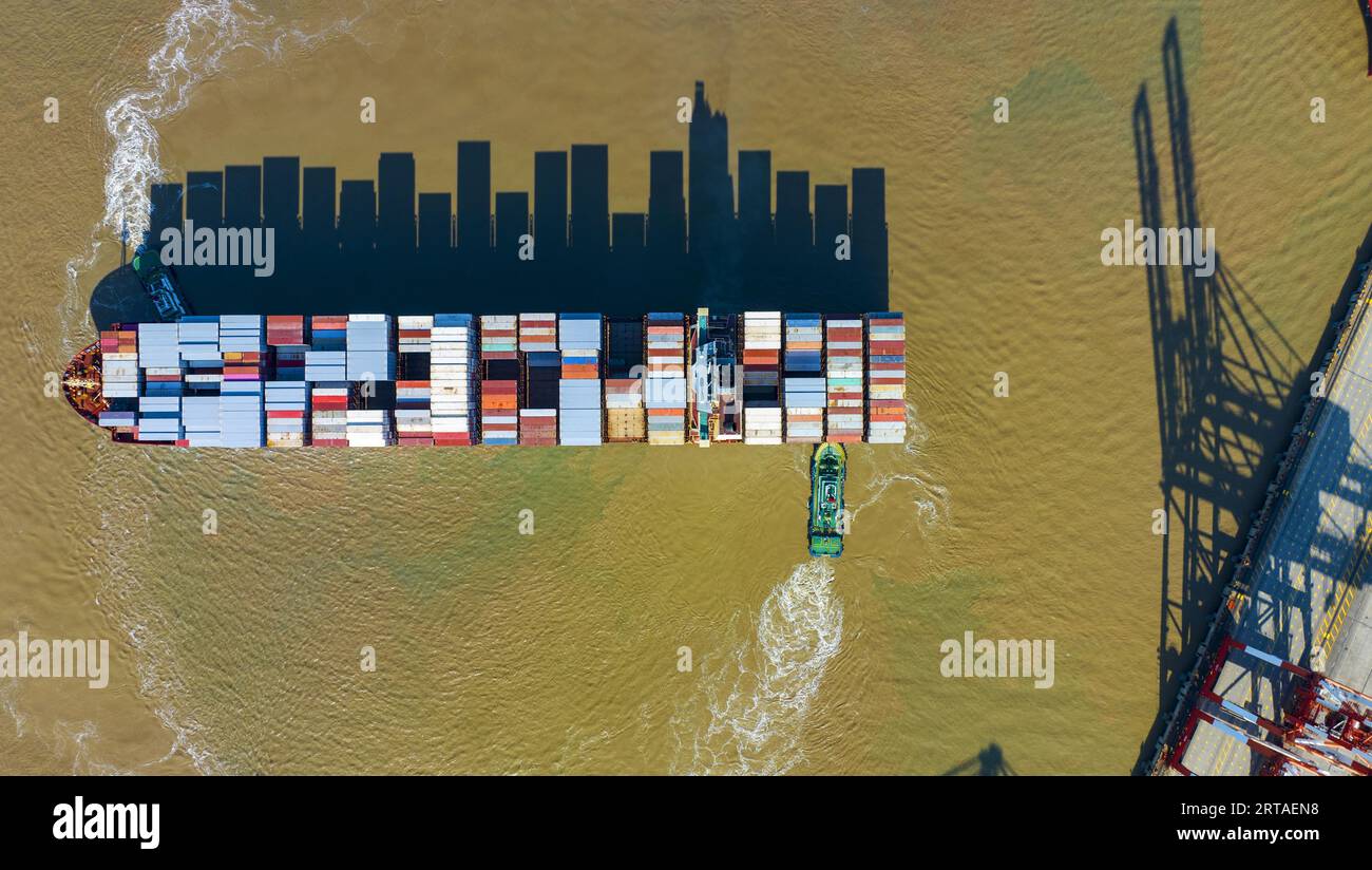 Aerial photo shows a view of the Yangshan Port in Shanghai, China. 9th ...