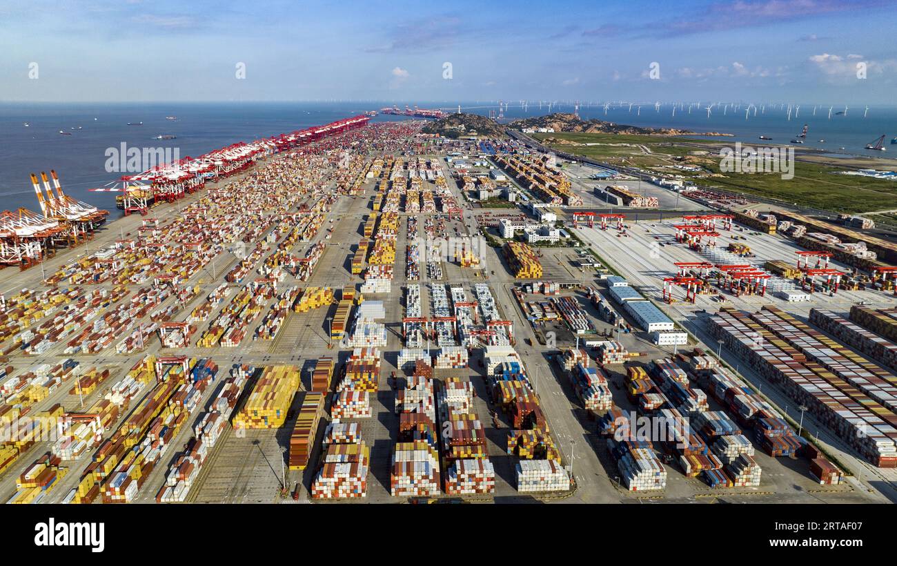 Aerial photo shows a view of the Yangshan Port in Shanghai, China, 9 ...