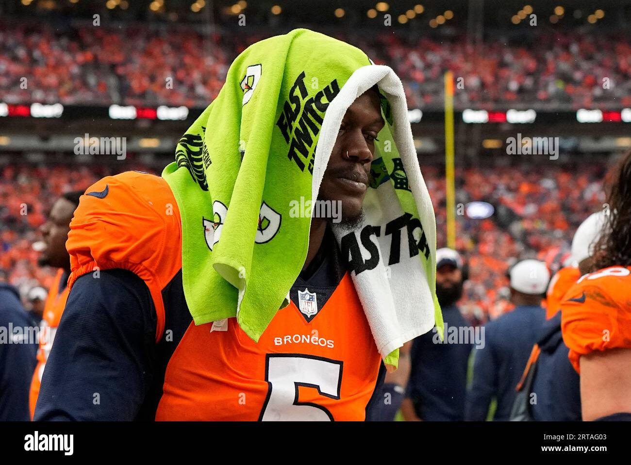 Denver Broncos linebacker Randy Gregory (5) looks on against the Las ...