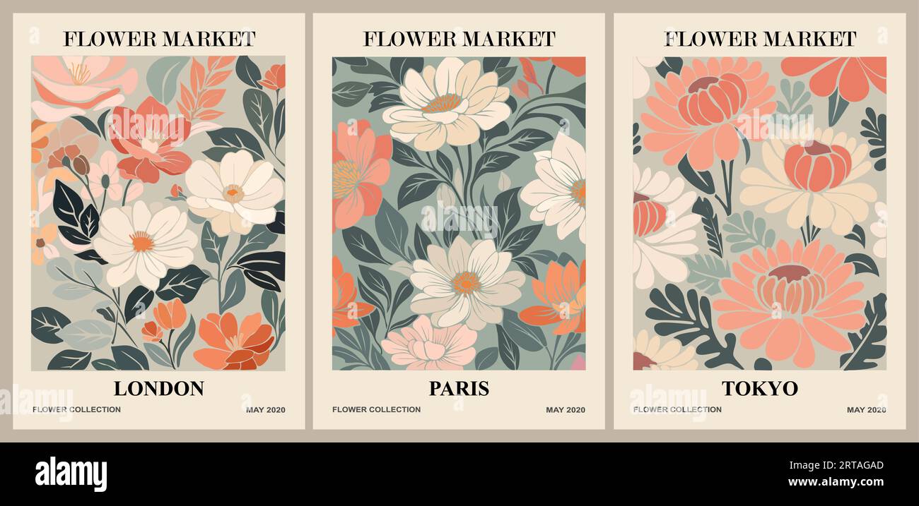 Set of abstract Flower Market posters vector art Stock Vector Image ...