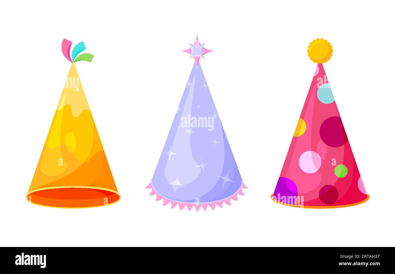 Holiday party cone cap hat triangle triangle party colorful flat set ...
