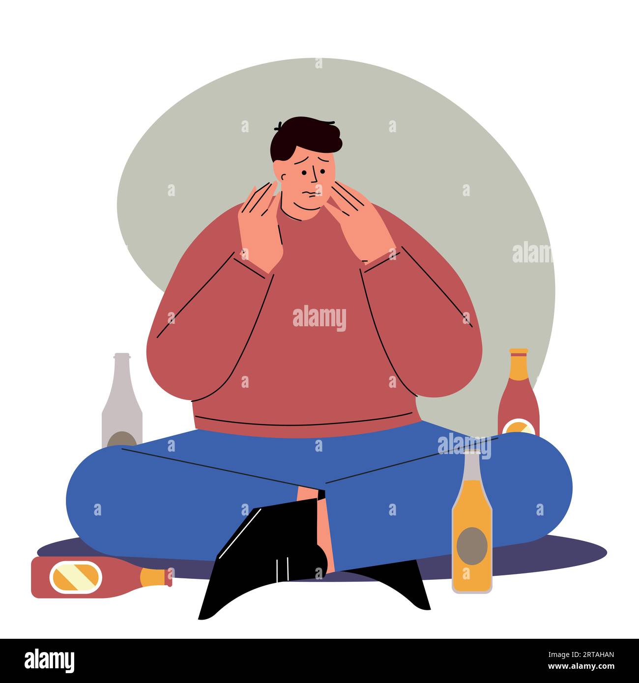 Alcoholism problem vector illustration. Man with substance abuse issue ...
