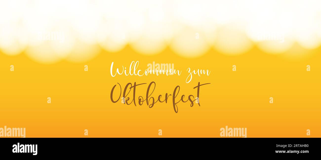 Oktoberfest. Beer festival. Horizontal yellow banner with beer foam and ...