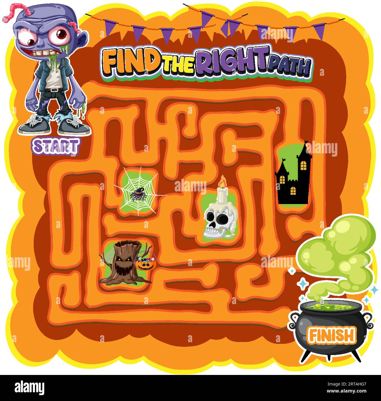 A vector cartoon illustration of a Halloween-themed maze game Stock ...