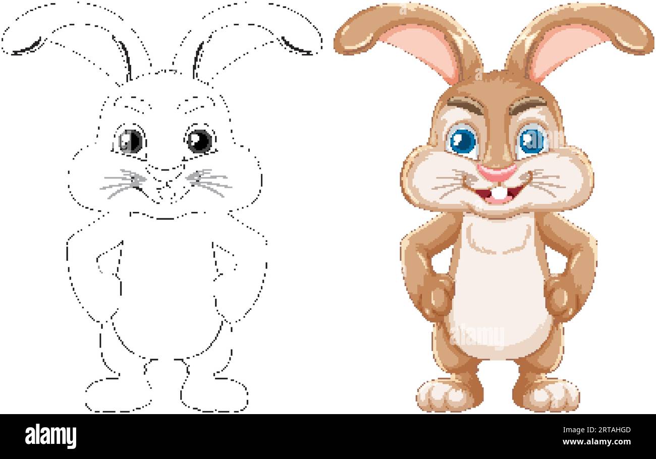 A cartoon illustration of a cute rabbit with long ears standing ...