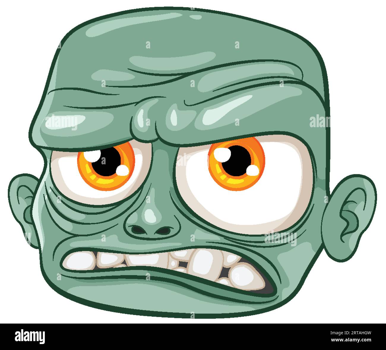 An old, grumpy zombie man with a bald head and green skin depicted in a ...