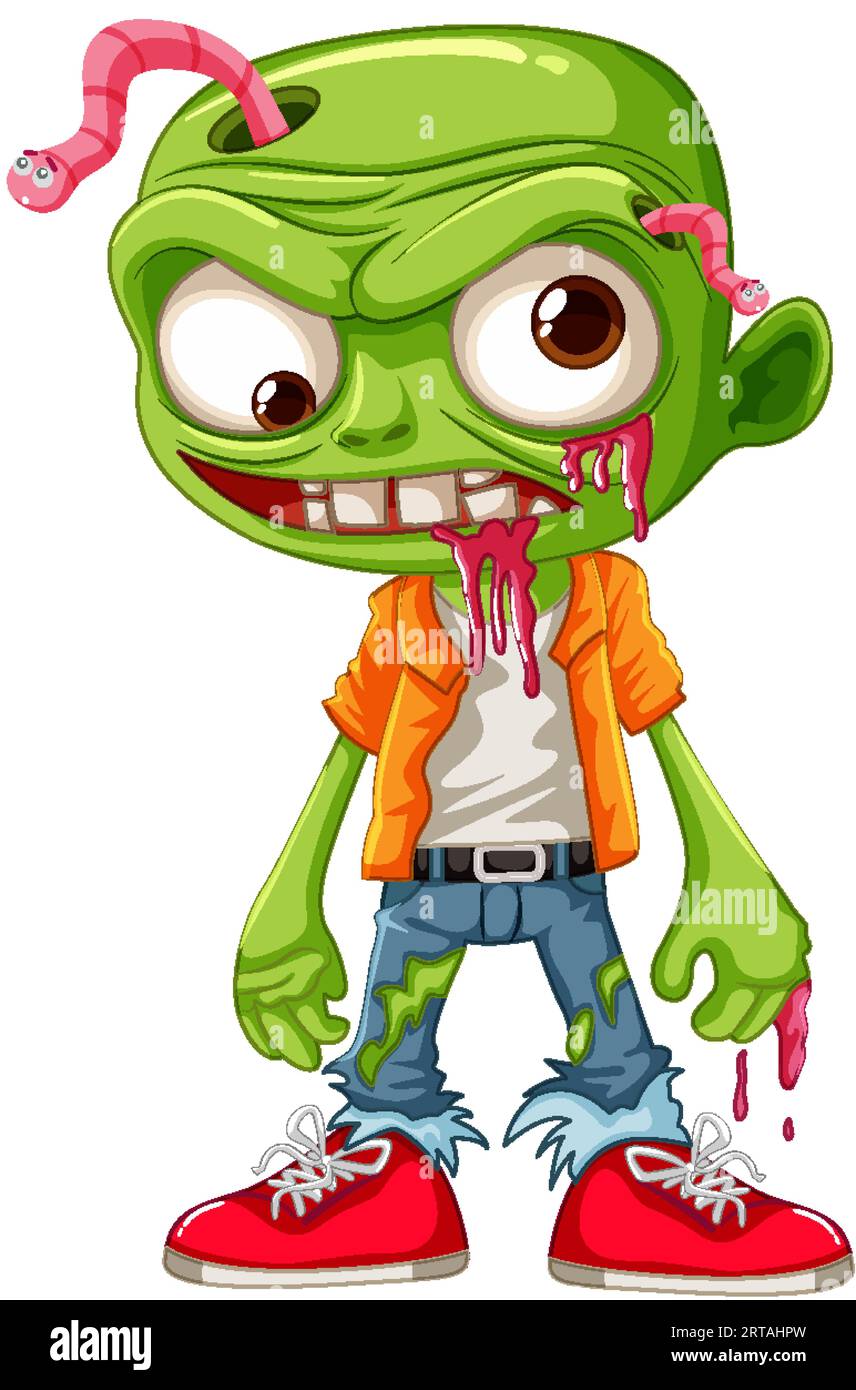 Illustration of a male zombie with a worm coming out of his head Stock ...