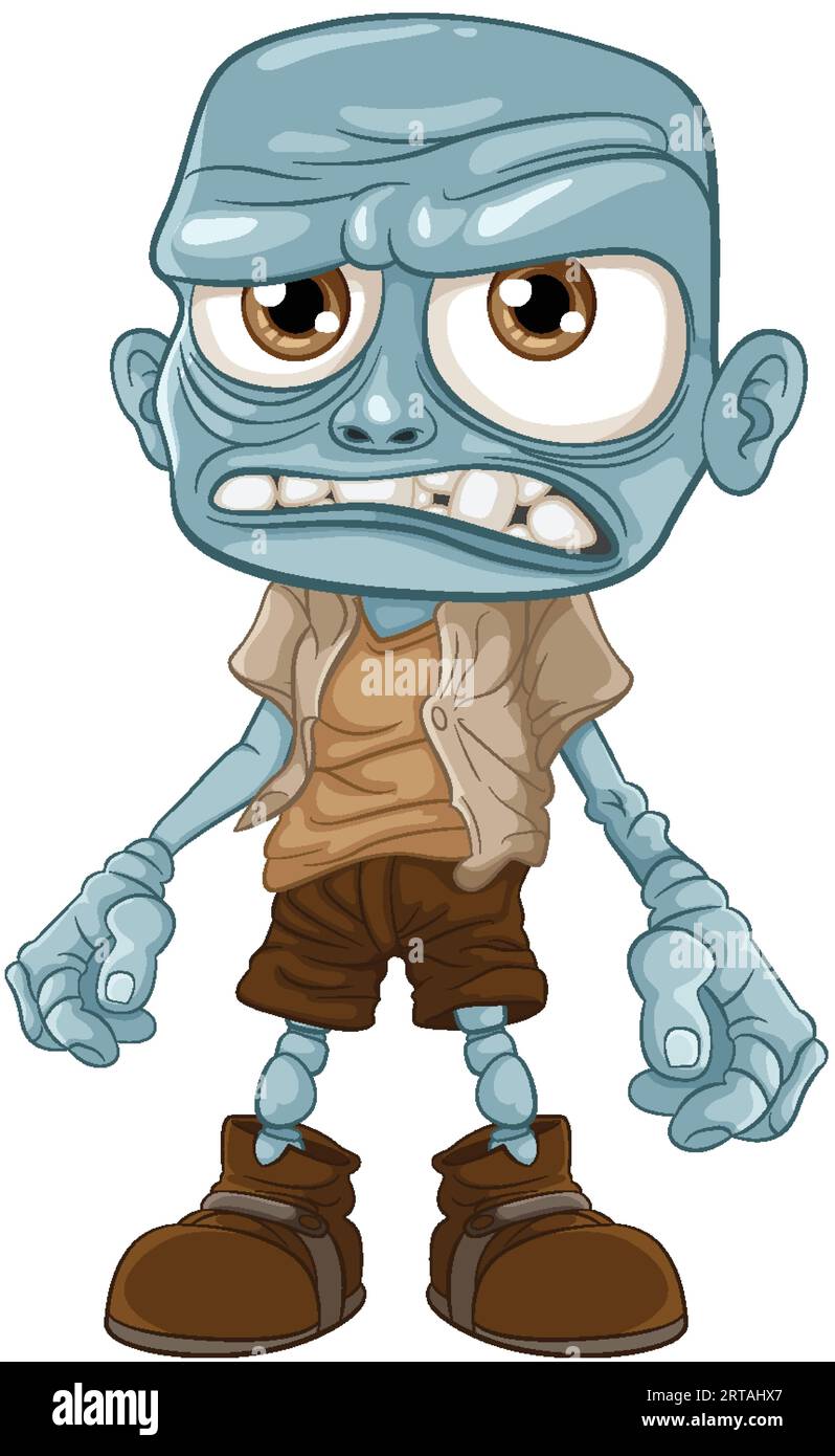 A vector cartoon illustration of an old, grumpy zombie man with a bald ...