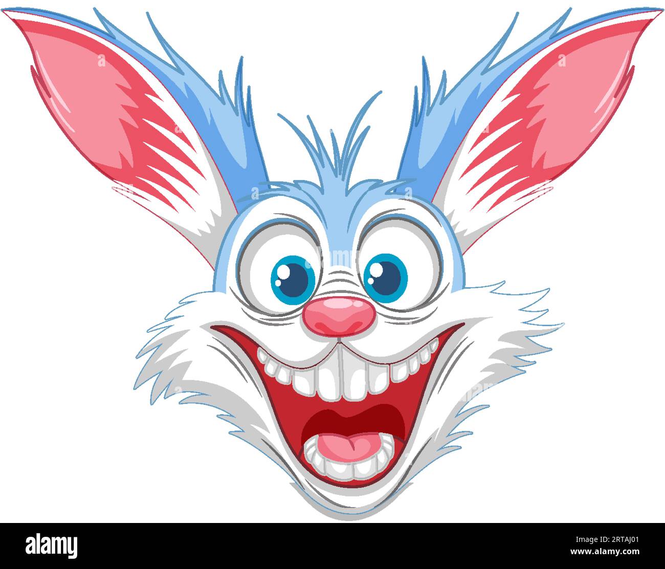 A vector cartoon illustration of a crazy rabbit with a scary smile head ...