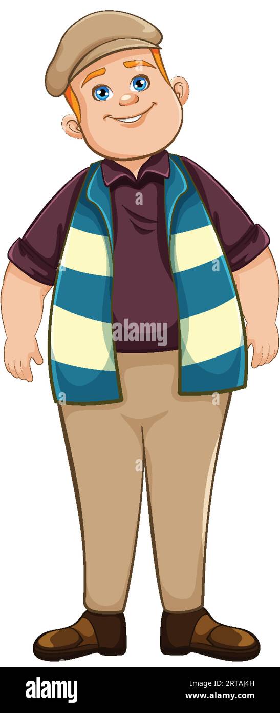 A vector cartoon illustration of a smiling overweight young man ...