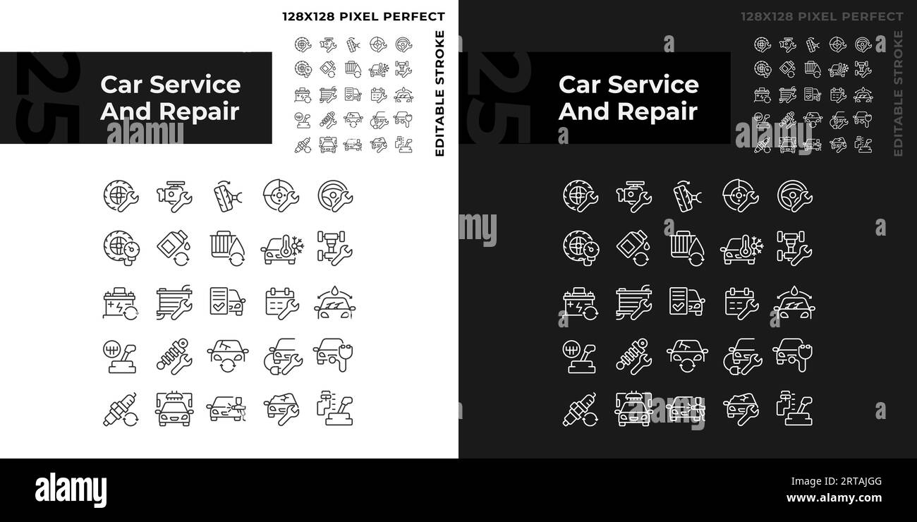 Customizable dark and light car repair and service icons set Stock ...