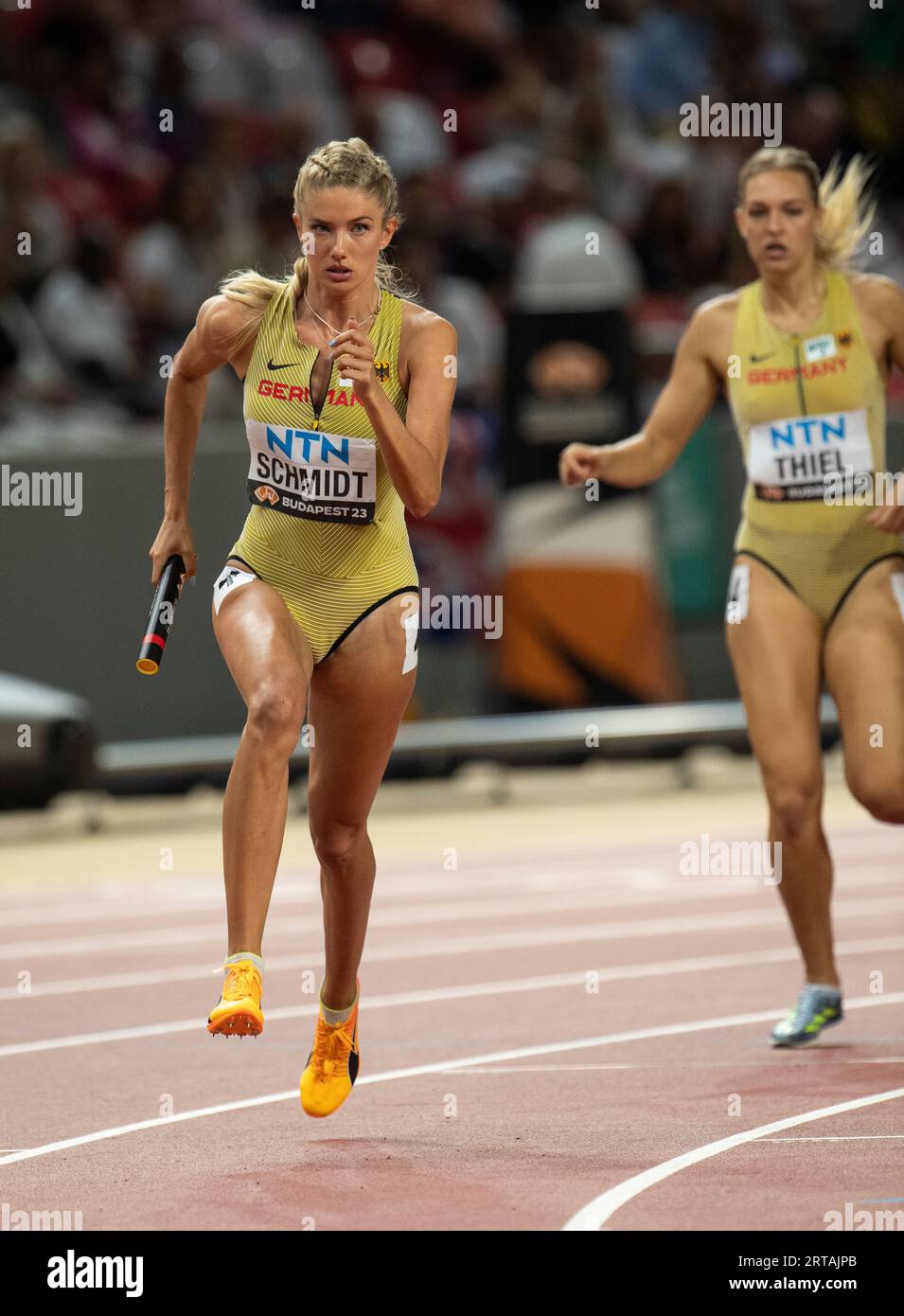 Alica Schmidt of Germany competing in the 4x400m relay on day eight at ...