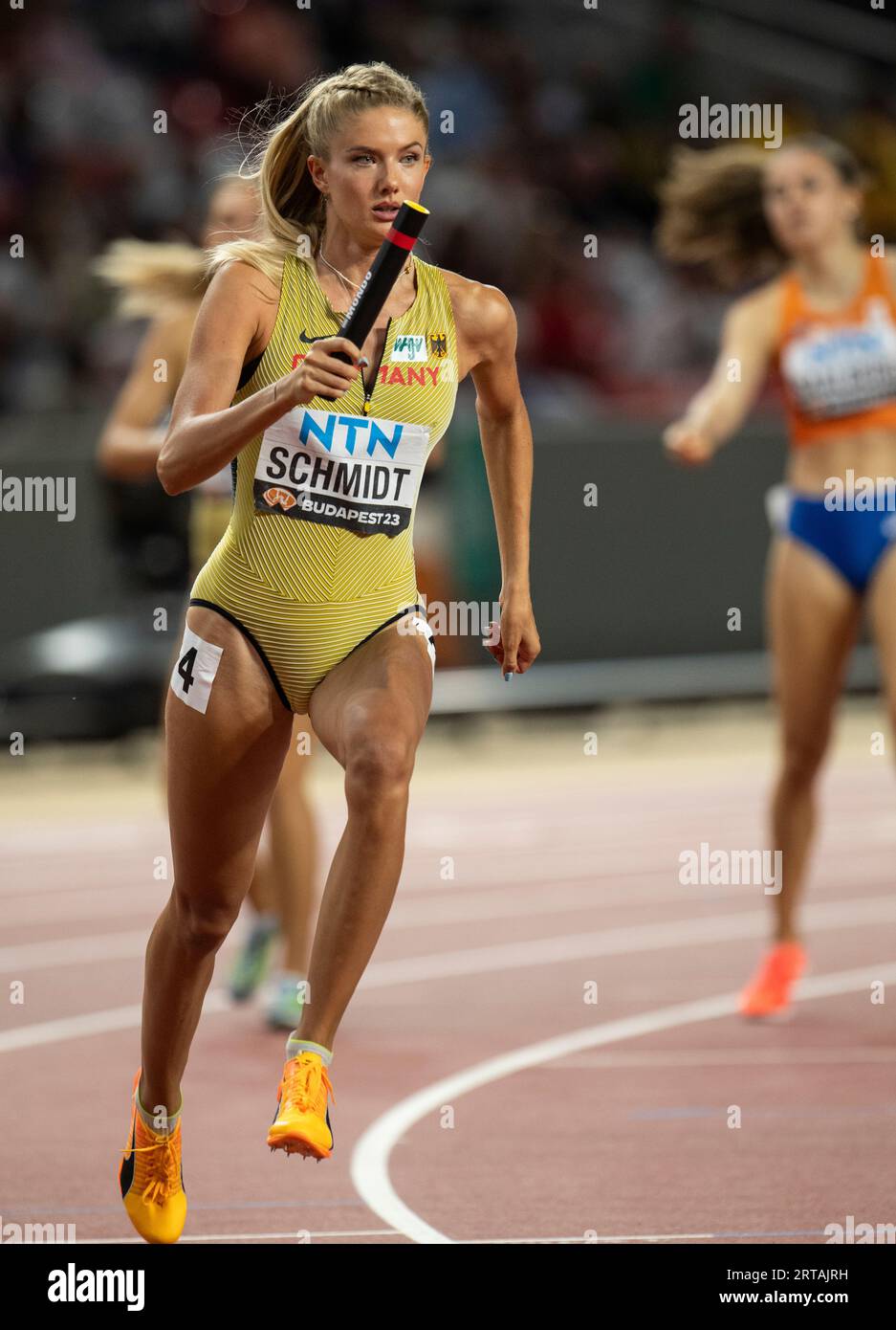 Alica Schmidt of Germany competing in the 4x400m relay on day eight at ...
