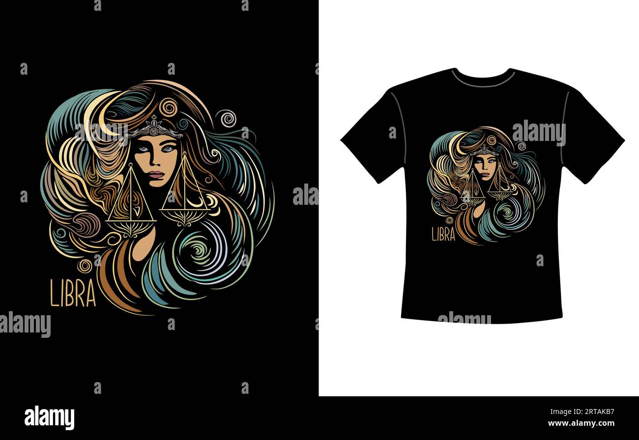 T-shirt design with Libra zodiac sign vector art Stock Vector Image ...