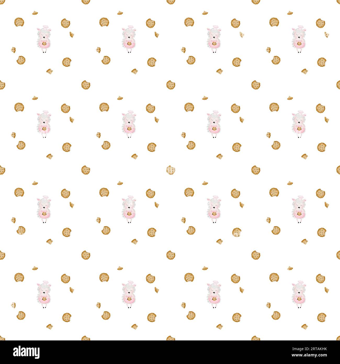 seamless pattern of hand-drawn pastry chef sheep and a lot of sweets ...