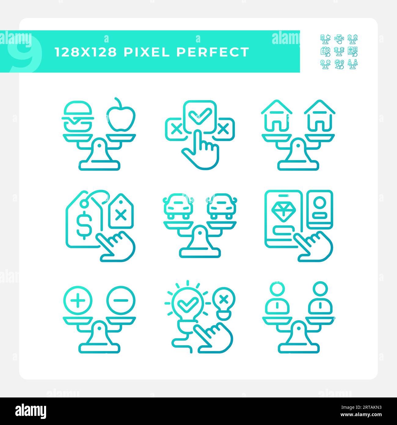 Pack of pixel perfect gradient comparisons icons Stock Vector Image ...