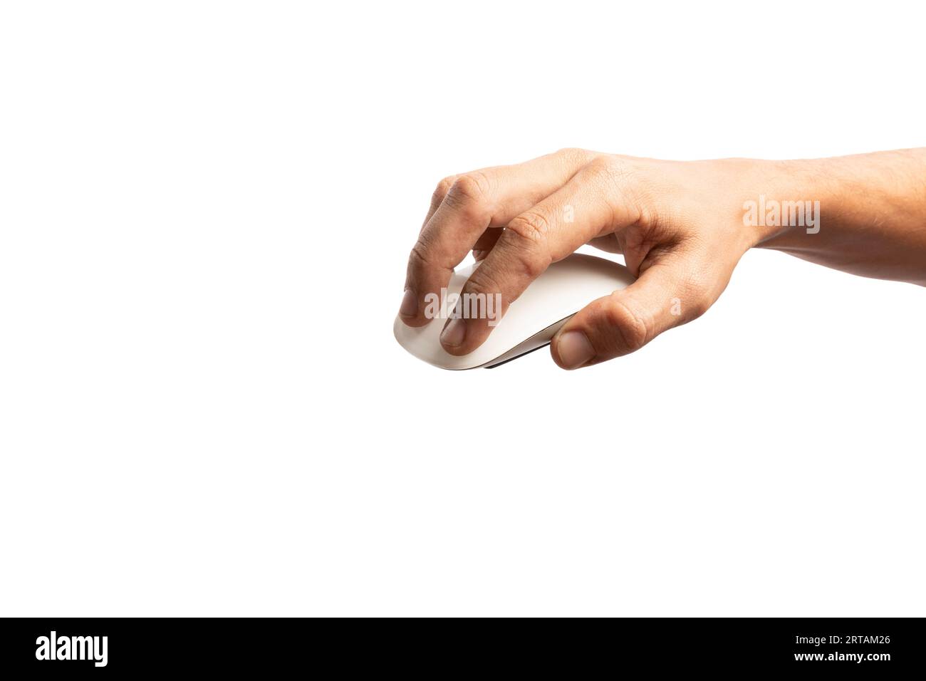 Black male hand using computer mouse on white background Stock Photo ...