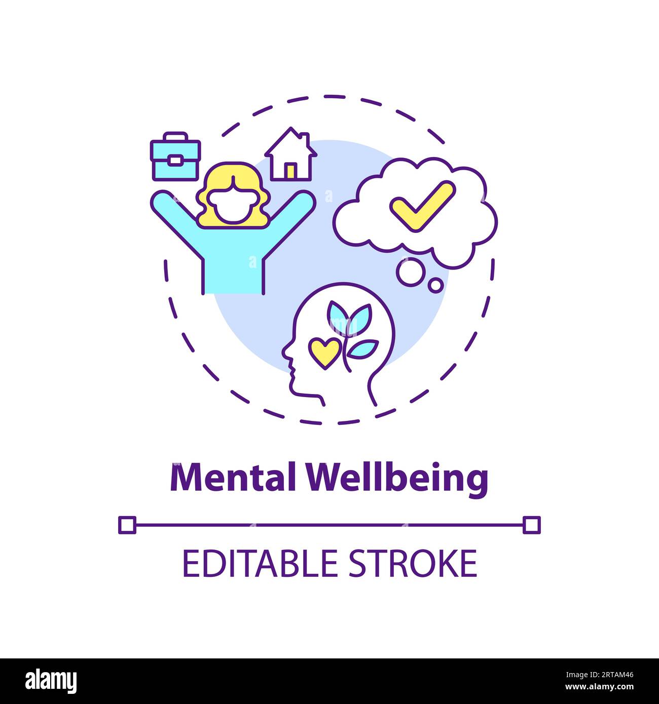 2D customizable thin line icon mental wellbeing concept Stock Vector ...