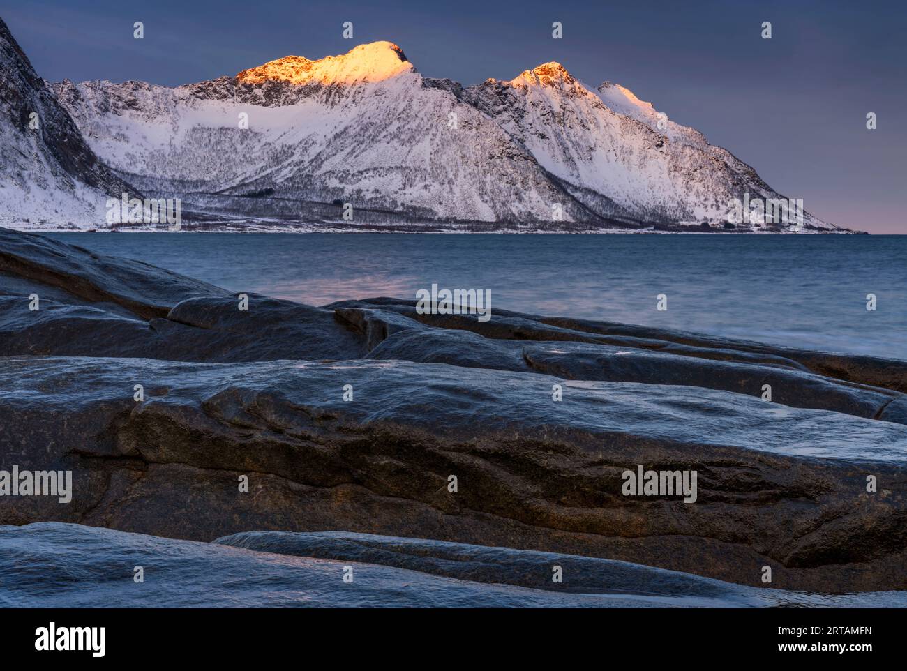 First morning light on Tungeneset beach on Senja island, Norway Stock ...