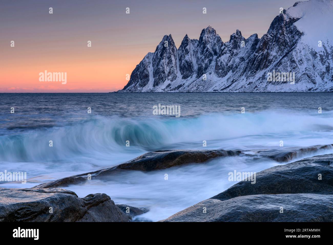 First morning light on Tungeneset beach on Senja island, Norway Stock ...