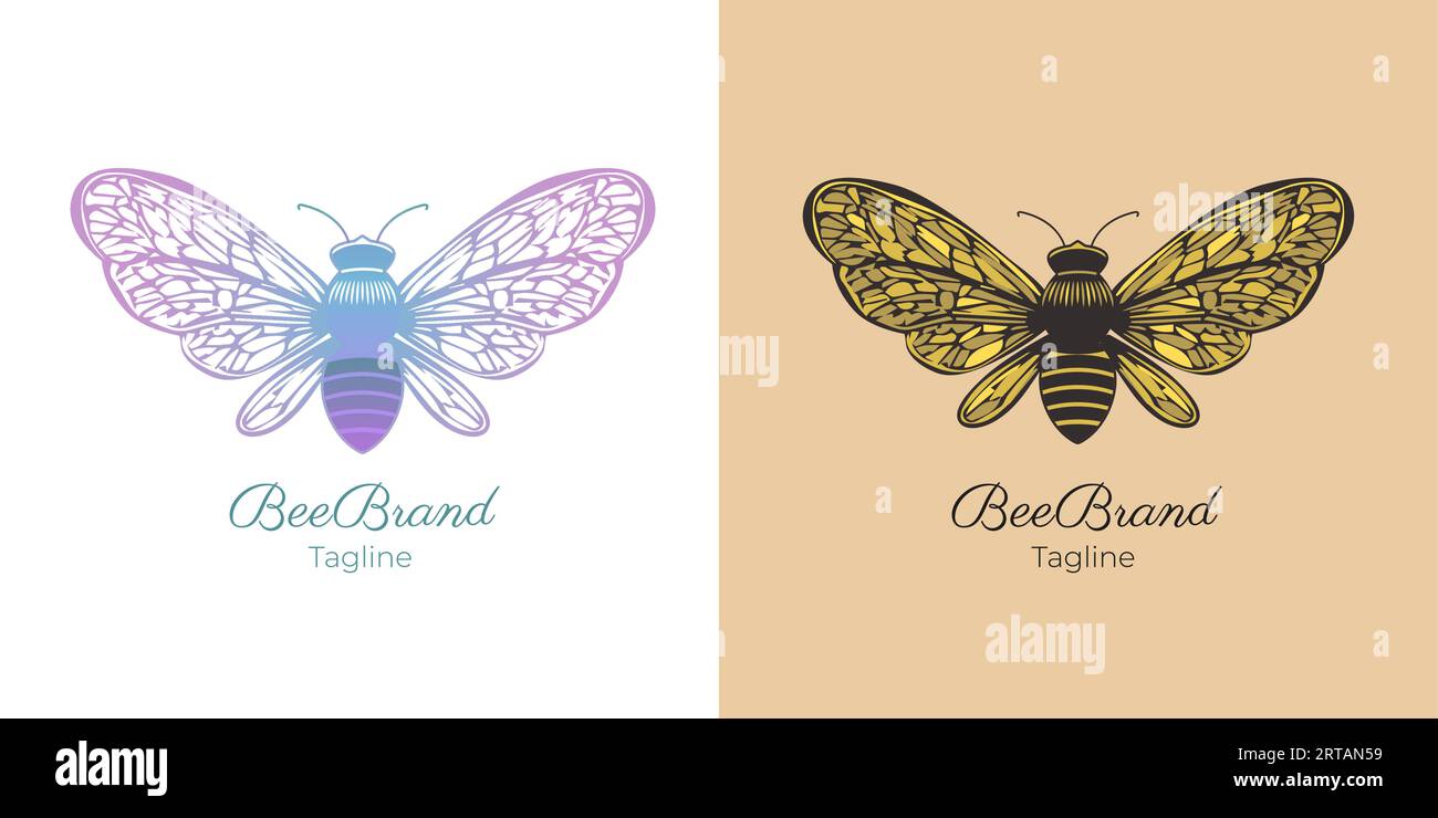 Symbolic image of a stylized bee isolated on sample text, as a logo ...