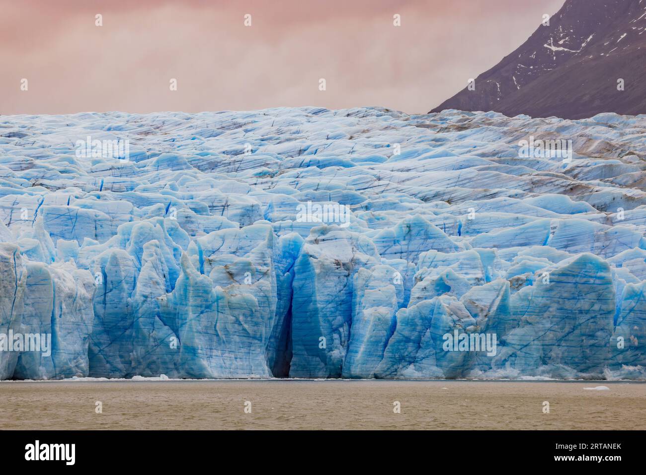 The calving front of Gray Glacier with light blue ice and cracks and ...
