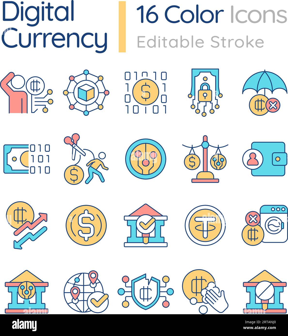 Customizable colorful icon set for digital currency Stock Vector Image ...