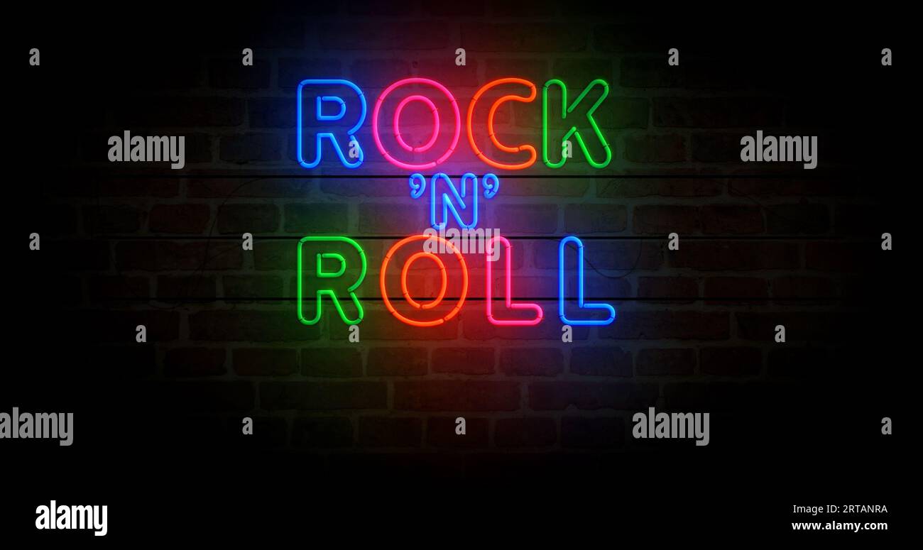 Rock-n-roll neon symbol. Rock n Roll music club retro style light color ...