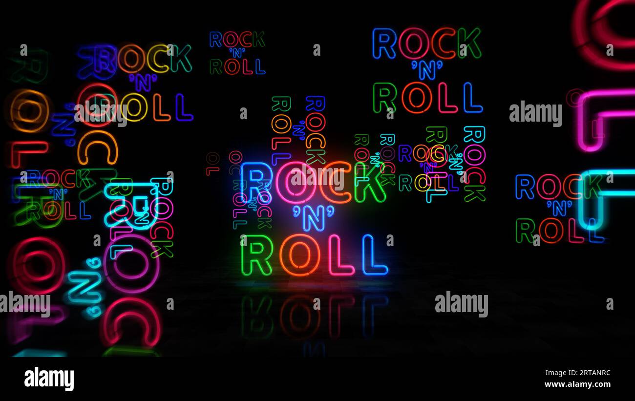 Rock-n-roll neon symbol. Rock n Roll music club retro style light color ...