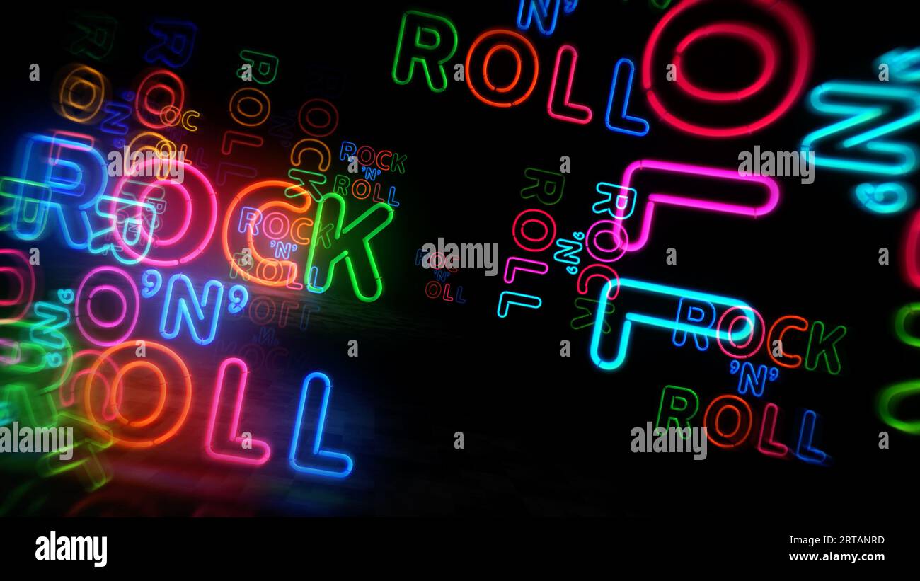 Rock-n-roll neon symbol. Rock n Roll music club retro style light color ...
