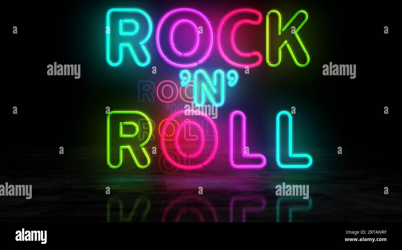 Rock-n-roll neon symbol. Rock n Roll music club retro style light color ...