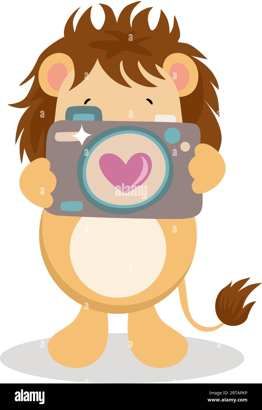 Cute lion with a camera Stock Photo - Alamy