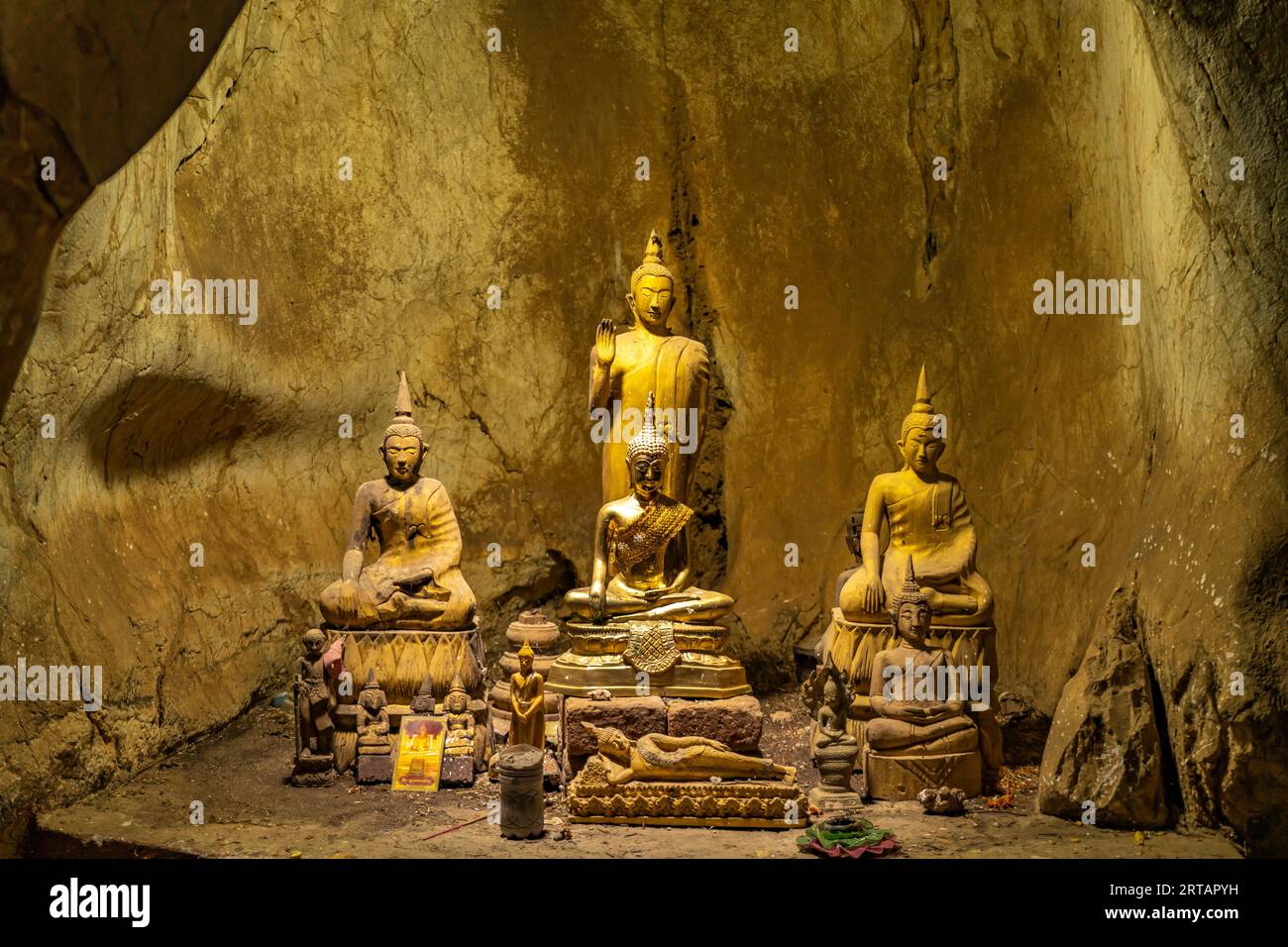 Buddha statues in the Pak Ou Caves at Luang Prabang, Laos, Asia Stock ...