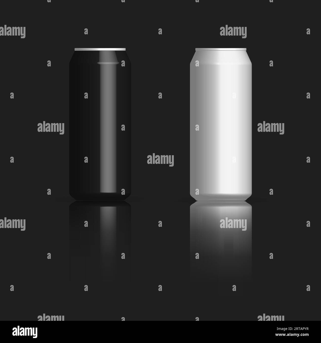 Steel beer cans with mirror reflection, front view 3D vector ...