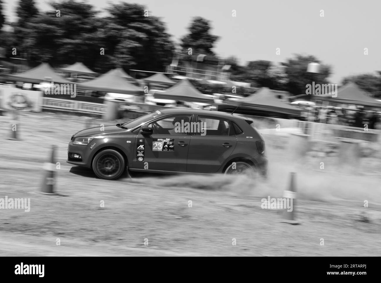 Volkswagen Polo being driven through an autocross stage on dirt Stock ...