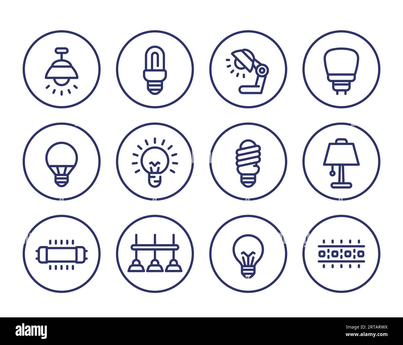 light bulbs, illumination and lamps line icons set Stock Vector Image ...