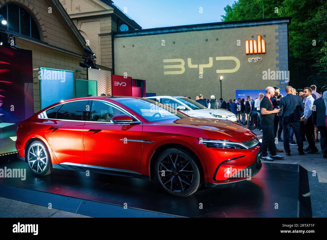 BYD Han and BYD Atto 3 electric vehicles displayed outside at the BYD ...