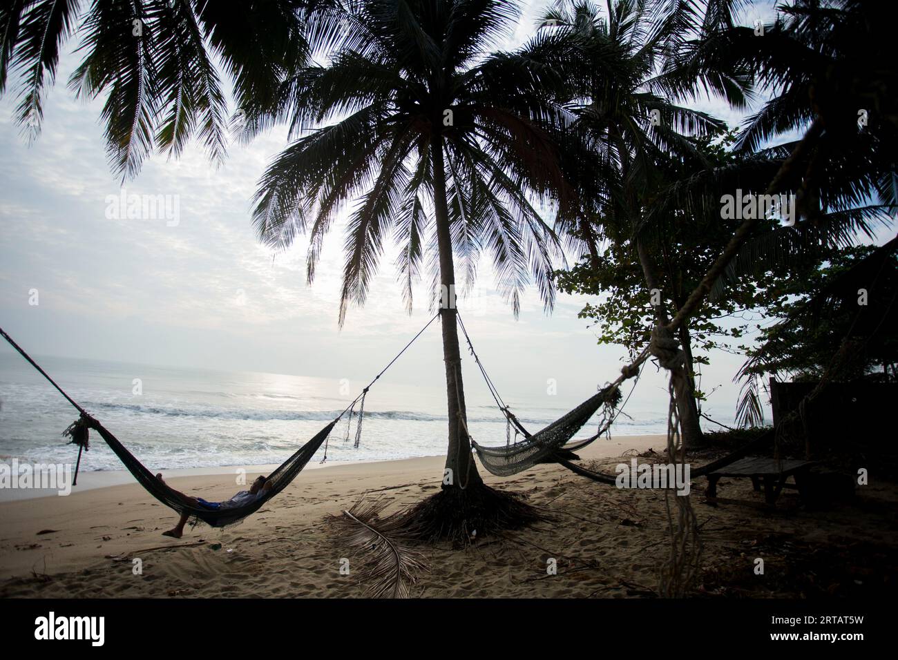 Sichon, Thailand; 1st January 2023: Fisherman resting in a hammock ...